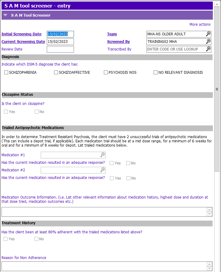 SAM Tool Screener – PARIS User Help