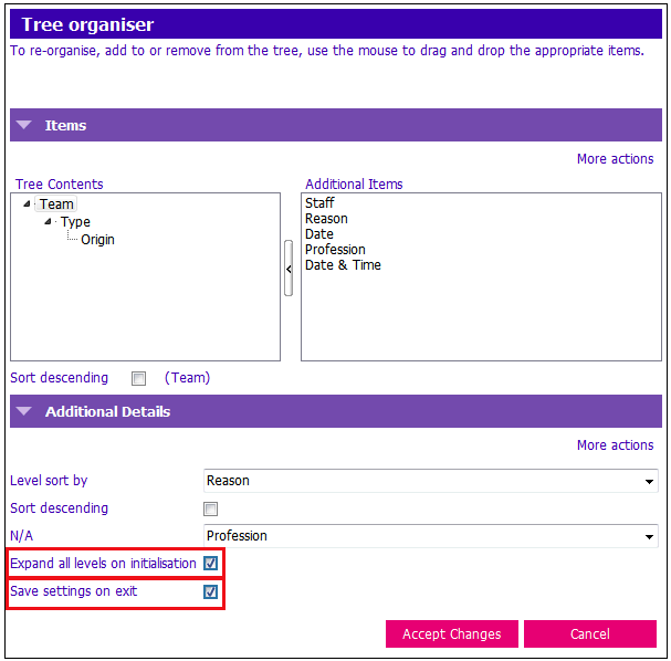 Organize the Options Tree – PARIS User Help