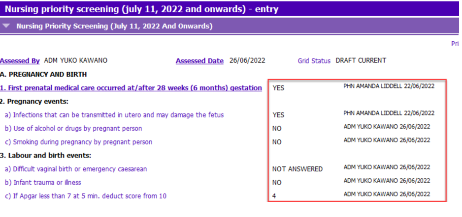 Nursing Priority Screening Tab – PARIS User Help