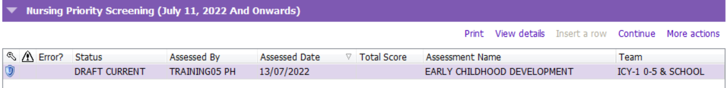 Nursing Priority Screening Tab – PARIS User Help